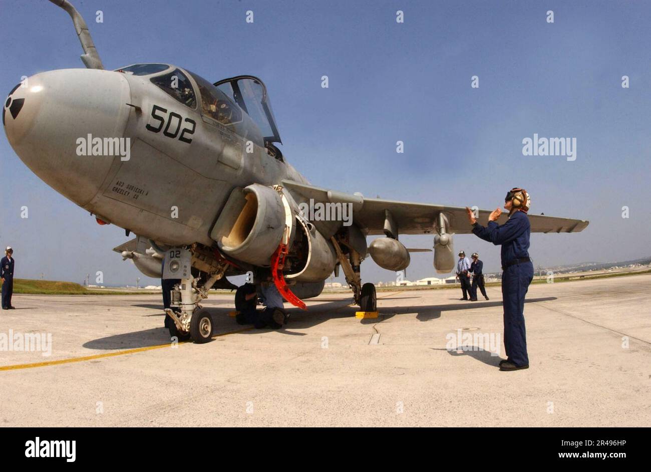 US Navy An EA-6B Prowler plane captain communicates with the aircrew ...