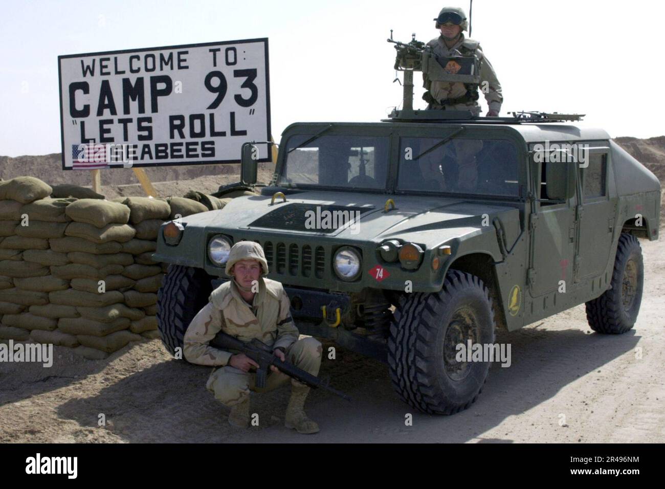 US Navy Members of Naval Mobile Construction Battalion Seventy Four's (NMCB-74) security team ...