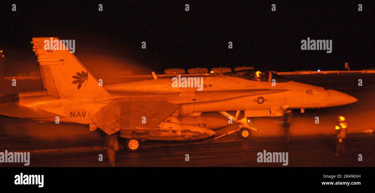 US Navy F-A-18 Hornet prepares to launch from USS Theodore Roosevelt ...