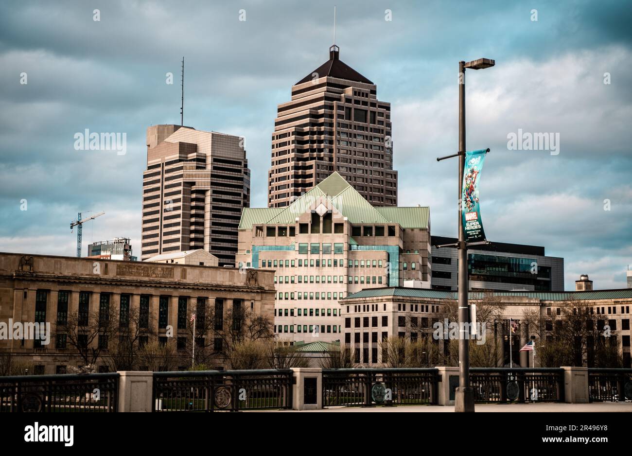 The iconic skyline of Columbus Ohio city buildings under the cloudy ...