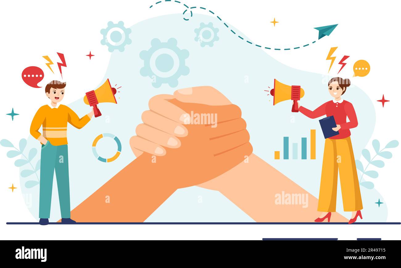 Conflict Resolution and Management Vector Illustration with Two Society ...