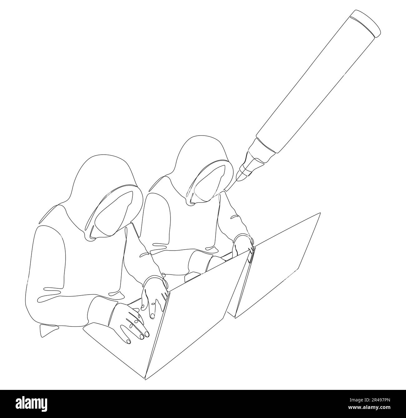 One Continuous Line Of Computer Hacker Drawn By With Felt Tip Pen Thin