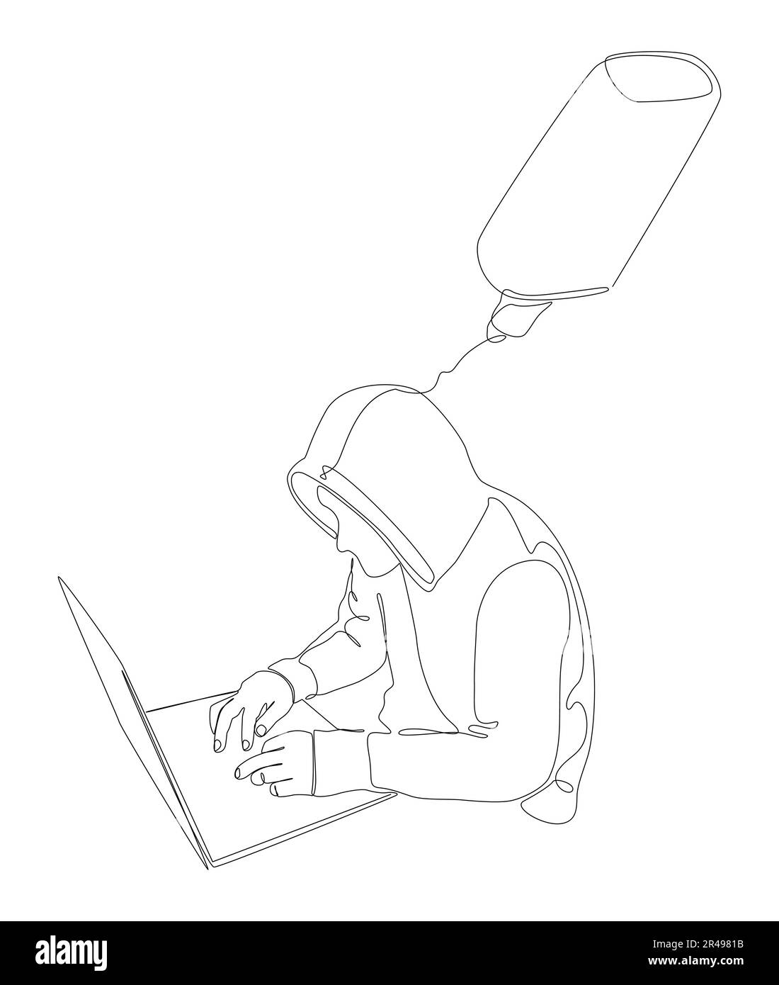 One Continuous Line Of Computer Hacker Drawn By With Felt Tip Pen Thin
