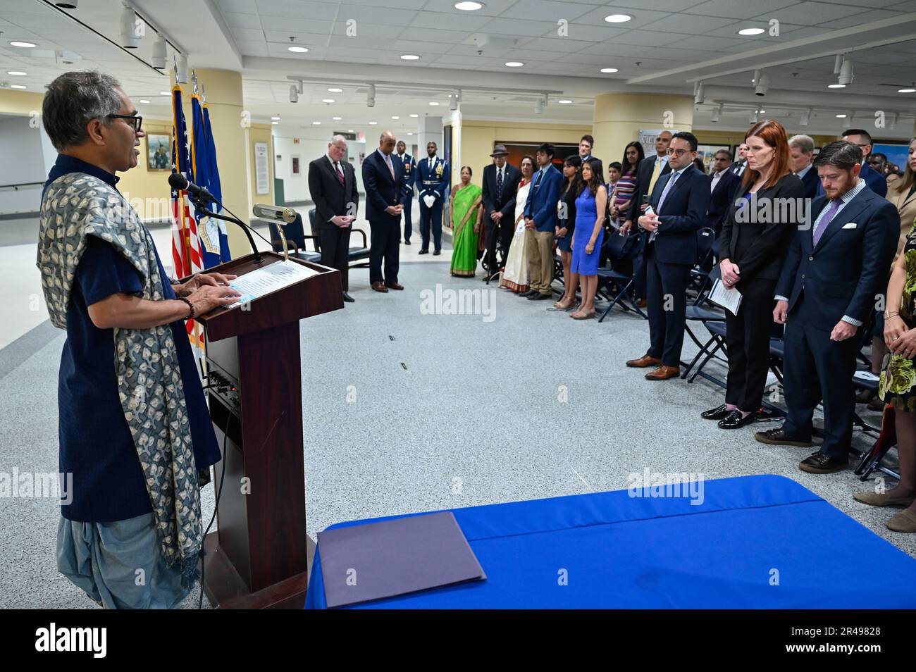 Hitul Thaker gives the invocation during the swearing-in ceremony of Dr ...