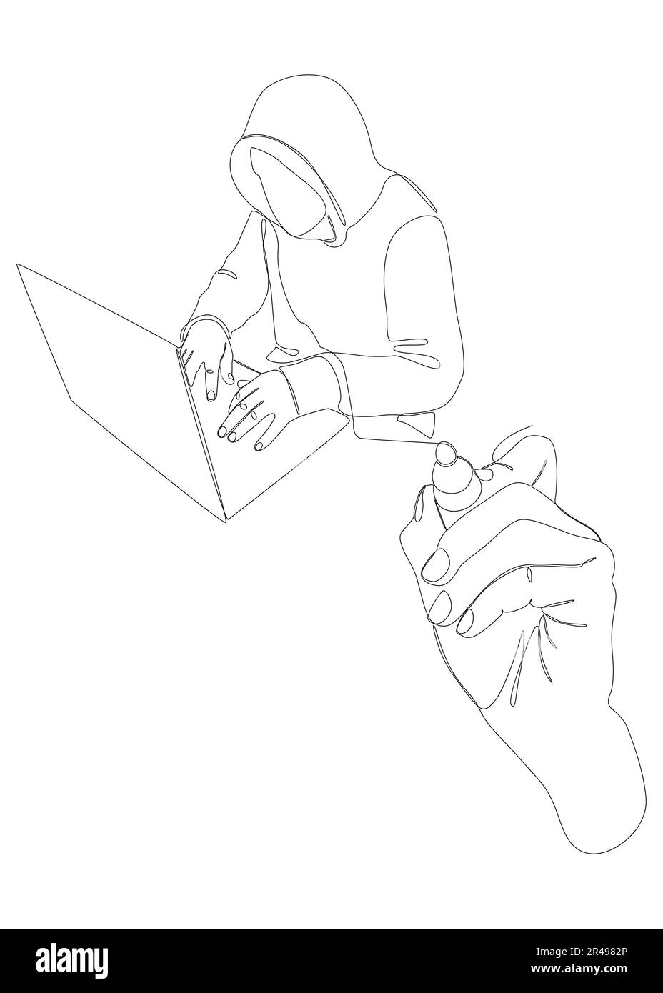 One Continuous Line Of Computer Hacker Drawn By With Felt Tip Pen Thin