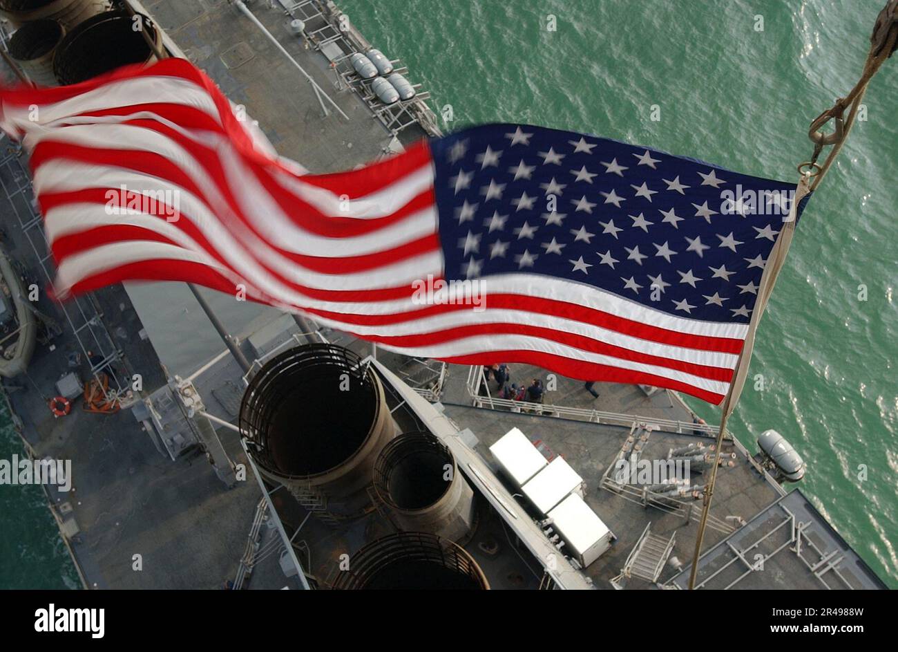 US Navy Stars ^ Stripes flying boldly as seen from the crow's nest ...
