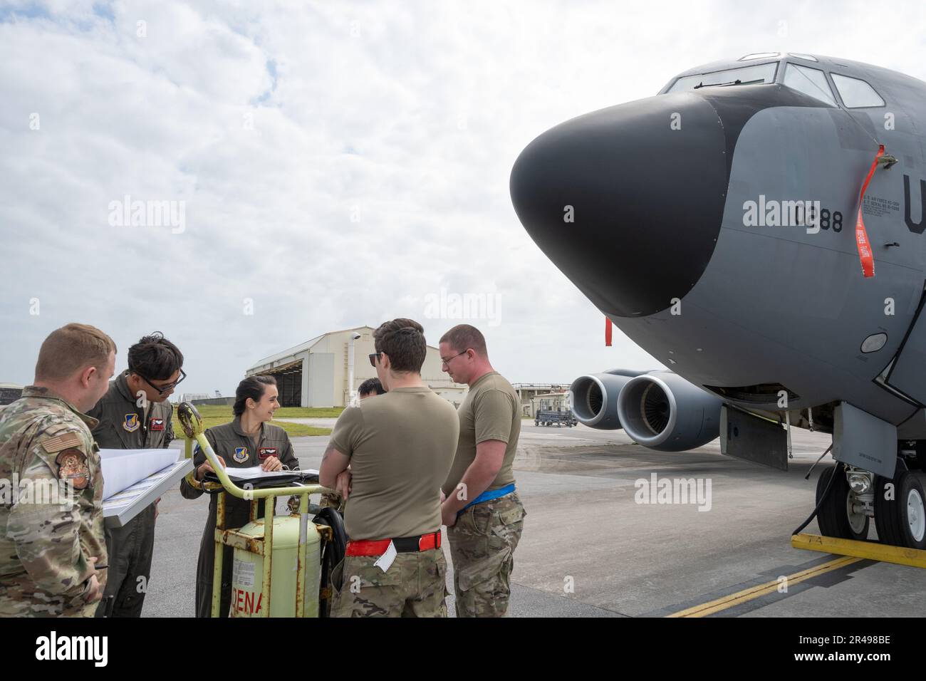 U.S. Air Force Airmen assigned to the 909th Air Refueling Squadron and ...