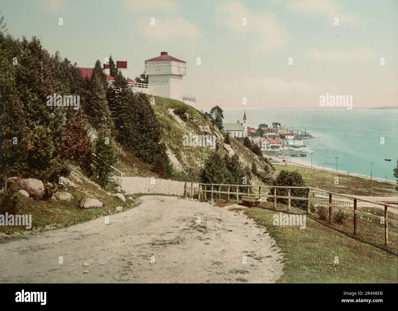 Old Block House [Fort Mackinac] and harbor, Mackinac Island, Michigan ...