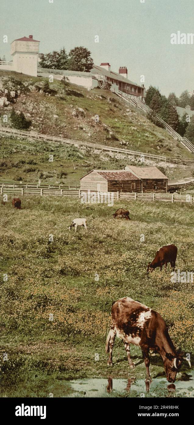 Old Fort Mackinac from the pasture, ca 1900 Stock Photo - Alamy