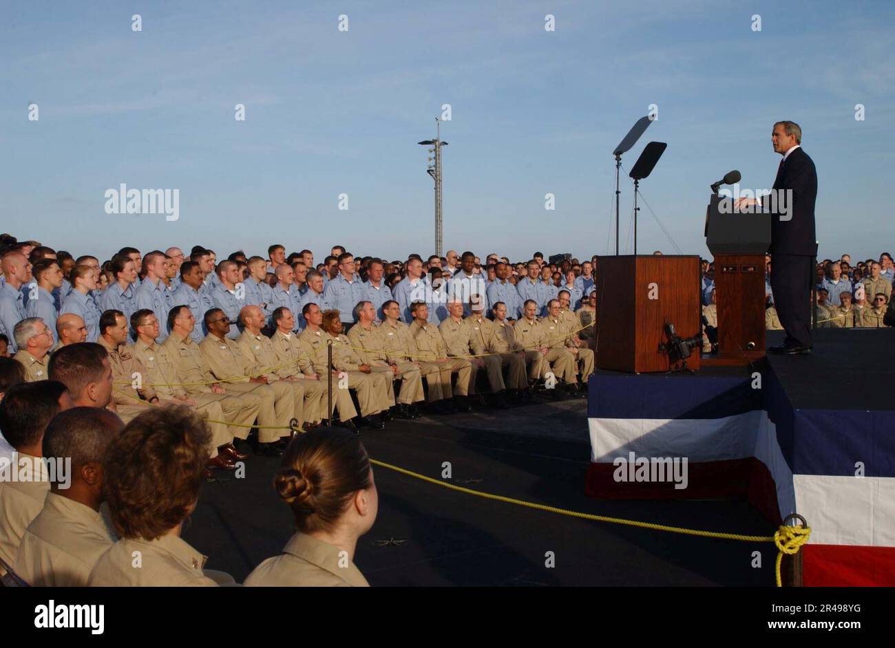 US Navy President George W. Bush addresses the Nation and Sailors from ...