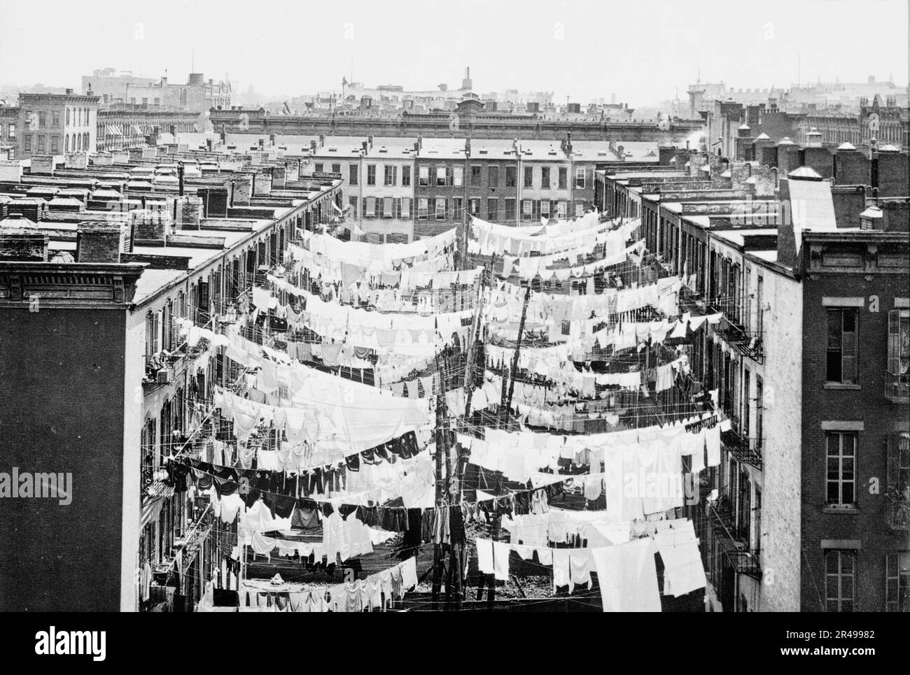 A Monday washing, New York City, c1900. Photo shows many lines of ...