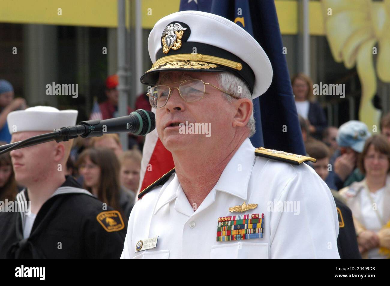 US Navy Rear Adm. John Kelly thanks the citizens of Everett for their ...
