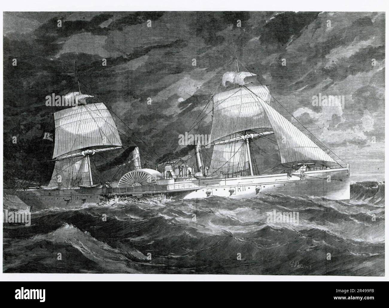 US Navy SS Vanderbilt (1862-1873) in a period engraving by G. Parsons ...