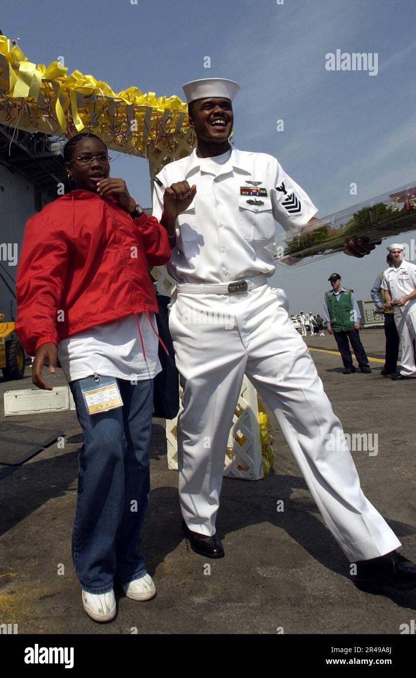 US Navy Aviation Ordnanceman 1st Class departs the amphibious assault ...