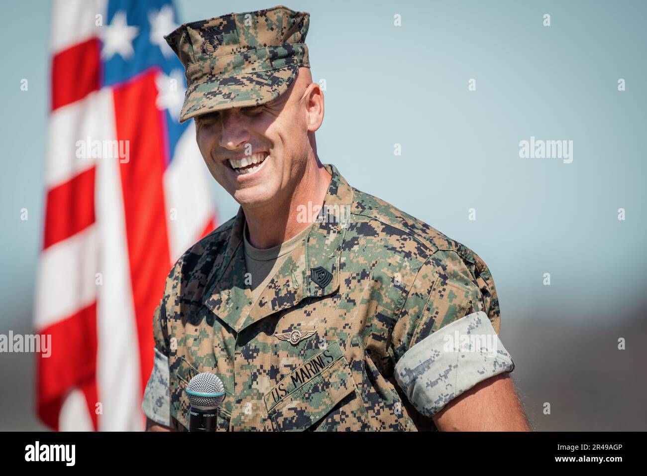 U.S. Marine Corps Sgt. Maj. John Schlaud, the oncoming sergeant major of the 15th Marine ...