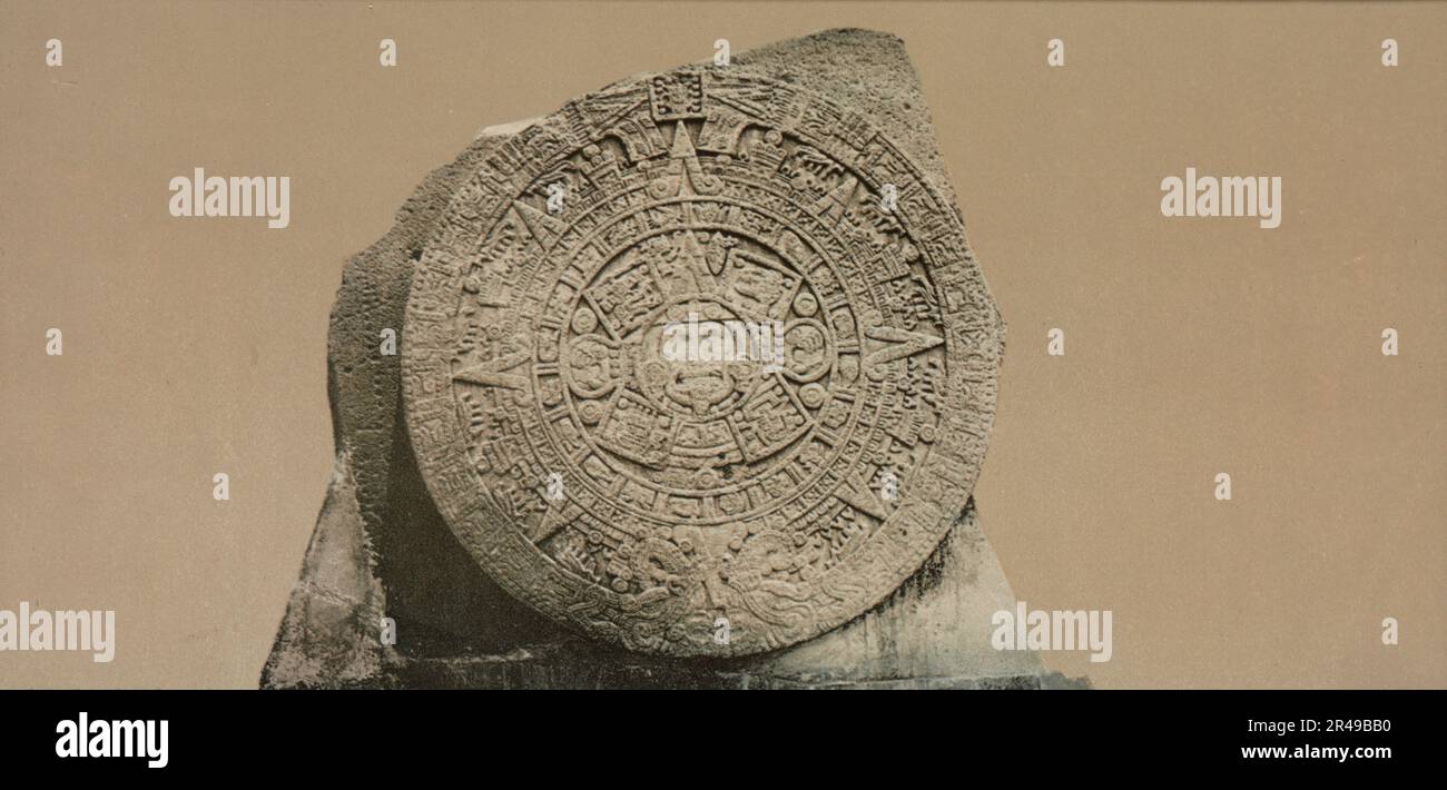 Aztec calendar stone, City of Mexico, between 1884 and 1900 Stock Photo ...