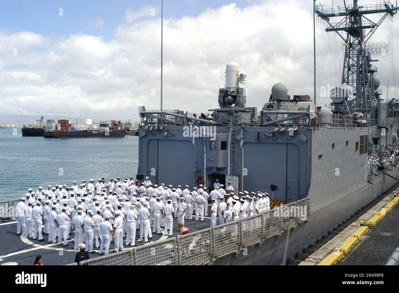 US Navy Officers and Sailors of the guided missile frigate USS Reuben ...