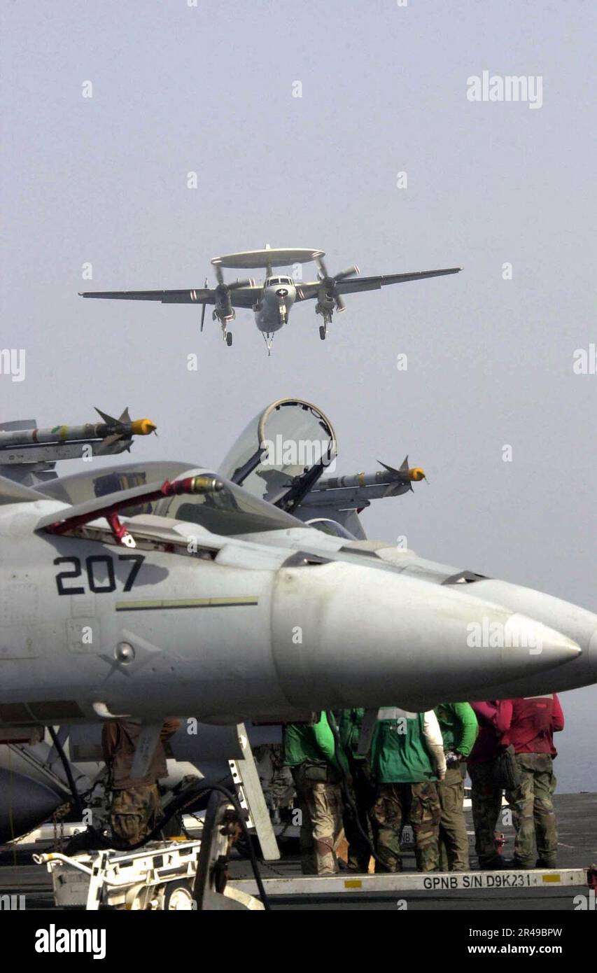 US Navy An E-2C Hawkeye approaches the flight deck in preparation for ...