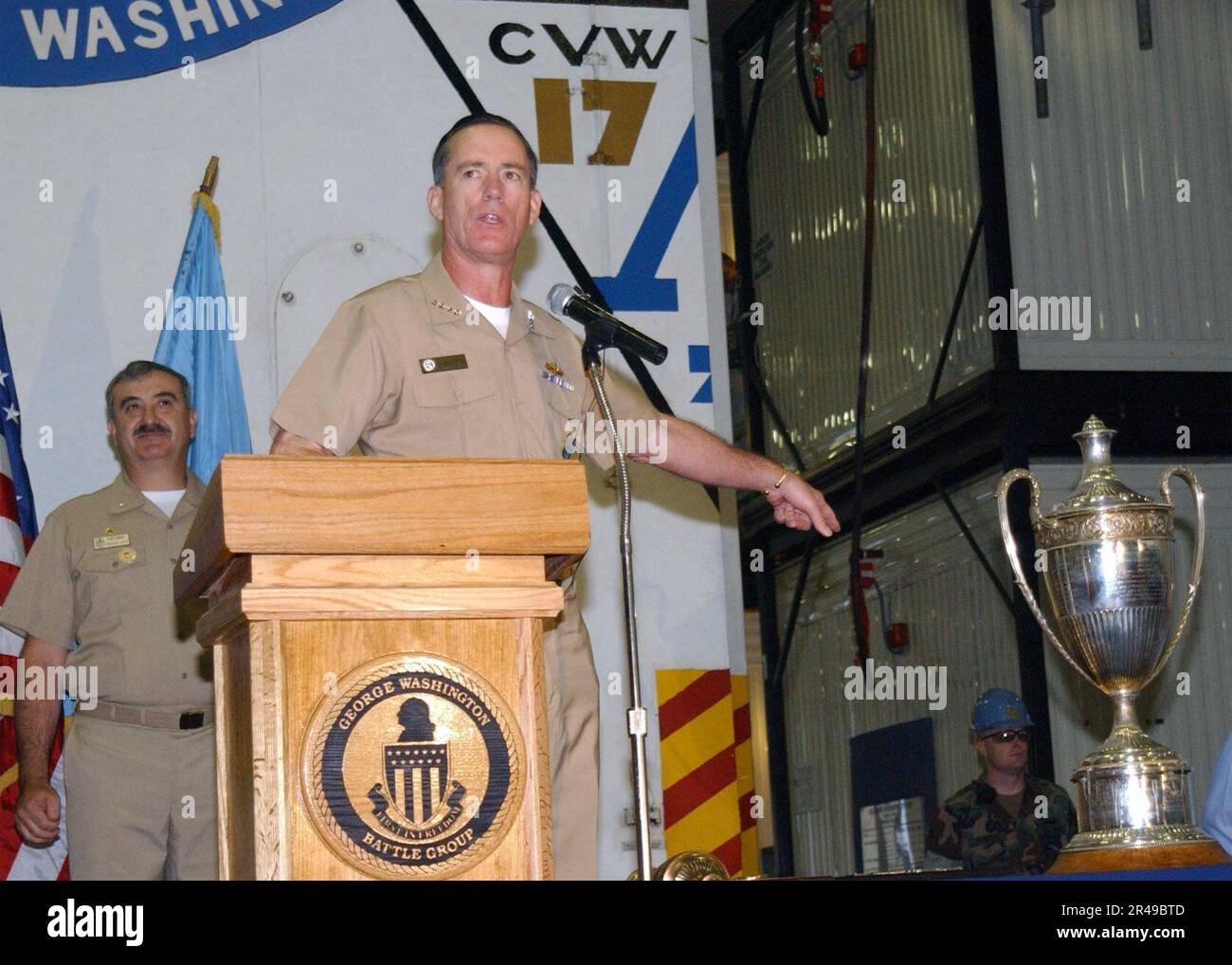 US Navy Adm. Robert J. Natter, Commander, U.S. Atlantic Fleet, presents ...