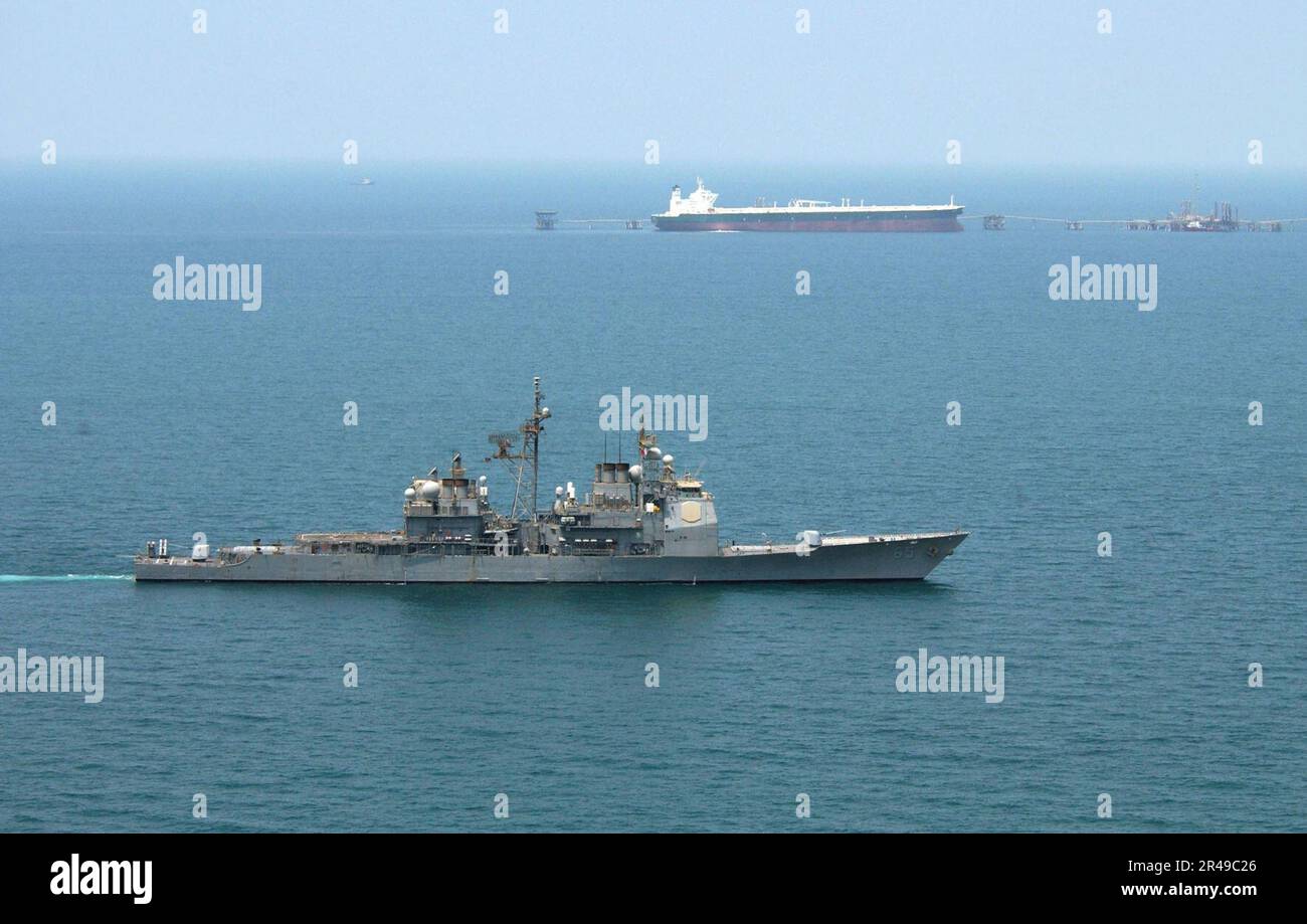 US Navy USS Chosin (CG 65) enforces an exclusionary perimeter as ...