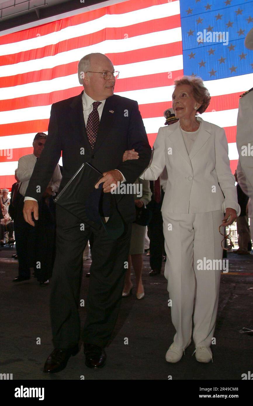 US Navy Vice President Dick Cheney and Mrs. Nancy Reagan walk through ...