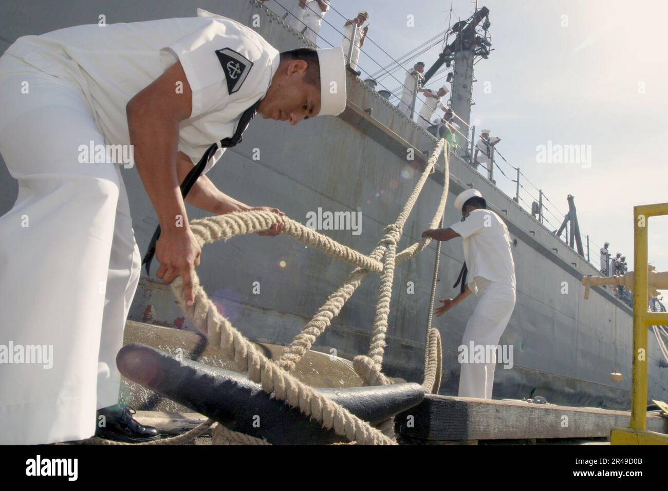 US Navy Sailors assigned to the Mexican Navy ship Usumacinta (A-412), formerly USS Frederick ...