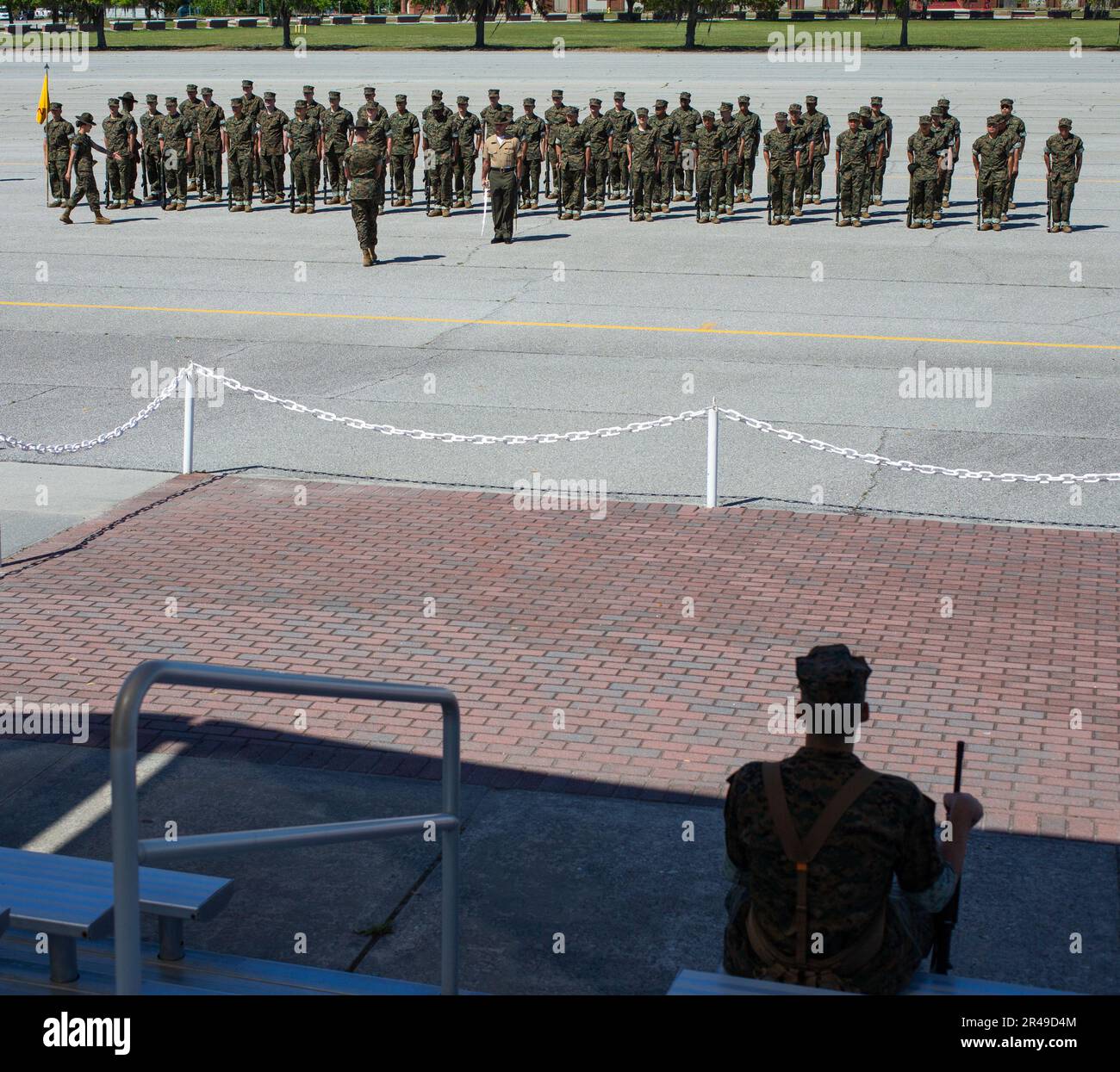 A recruit with Echo Company, 2nd Recruit Training Battalion, watches ...