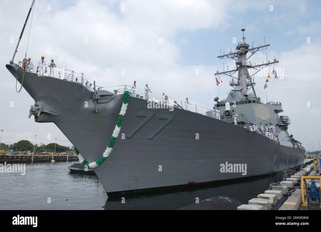 US Navy Sailors man the rails as the guided missile destroyer USS O ...
