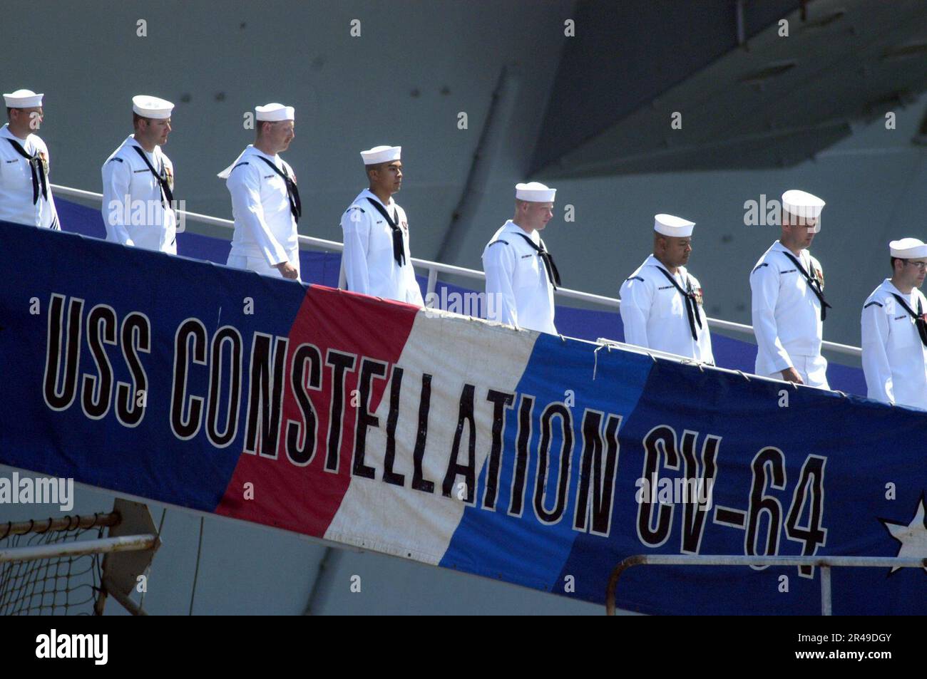 US Navy Sailors depart USS Constellation (CV 64) during the ships ...