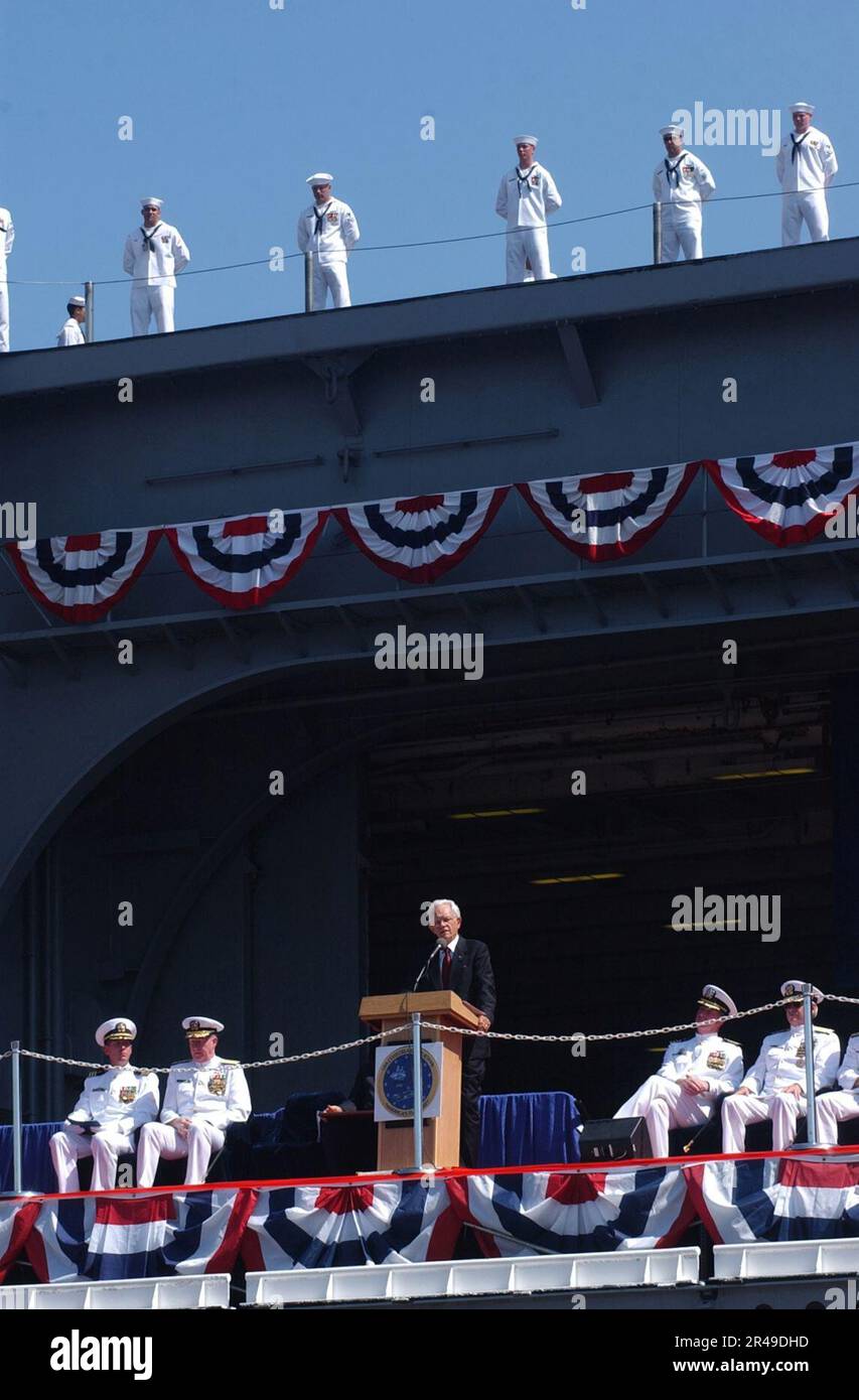 US Navy Sailors aboard USS Constellation (CV 64) man the rails as ...