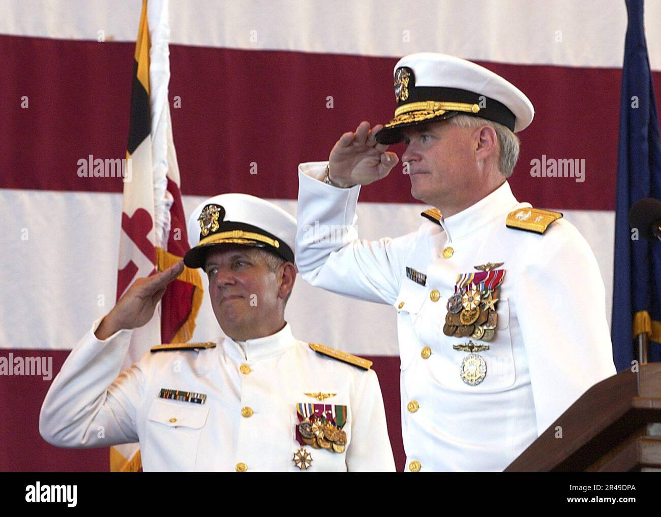 US Navy Rear Adm. Stephen A. Turrcotte and Rear Adm. David Architzel, Commander Navy Region, Mid ...