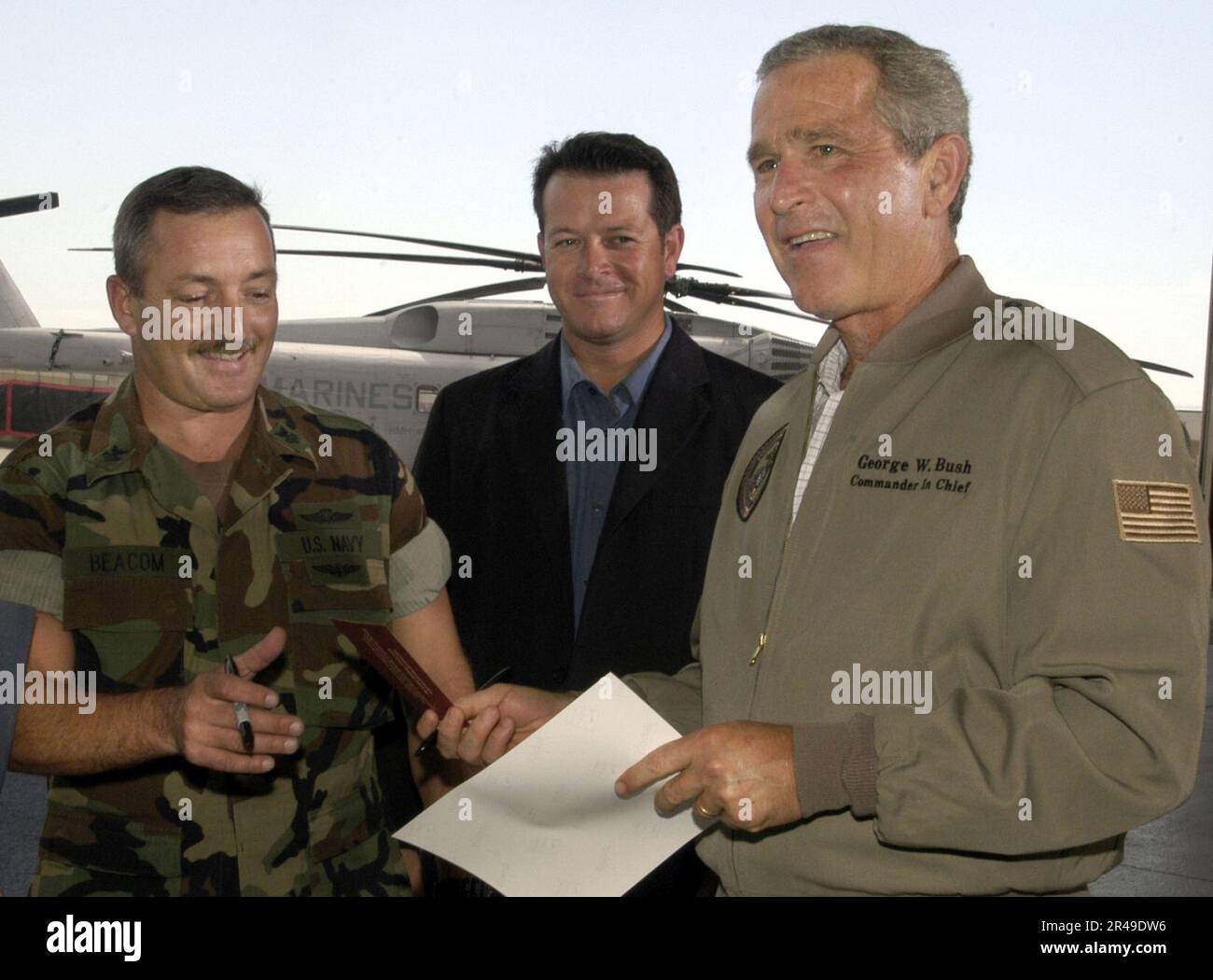 US Navy The President of the United States, George W. Bush, meets and ...