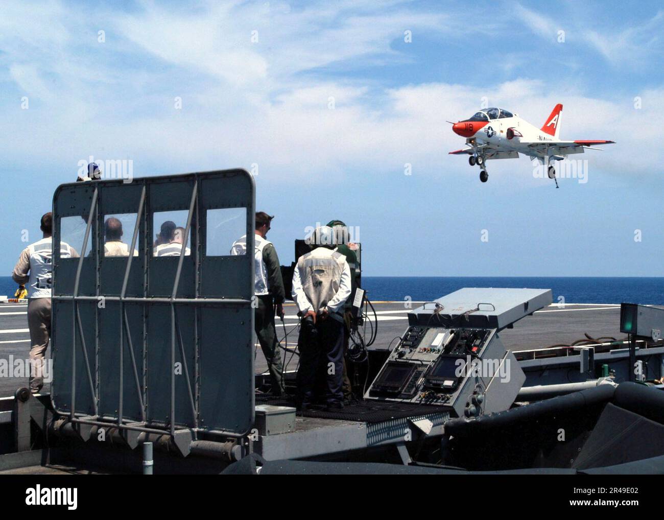 US Navy Landing Safety Officers (LSO) guide in a T-45 ''Goshawk'' for a ...