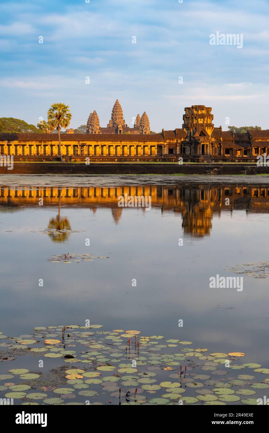 A high-angle vertical shot of the Angkor Wat temple in Siem Reap ...