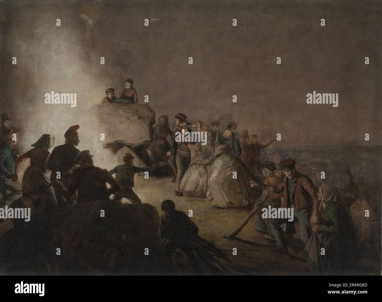Peasants dance around a fire on a hillside, Saint John's Eve, 1816-1890 ...