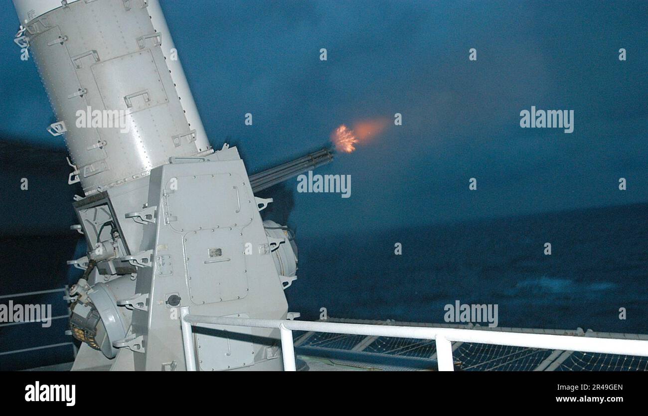 US Navy Close In Weapon System (CIWS) is fired from the flight deck ...
