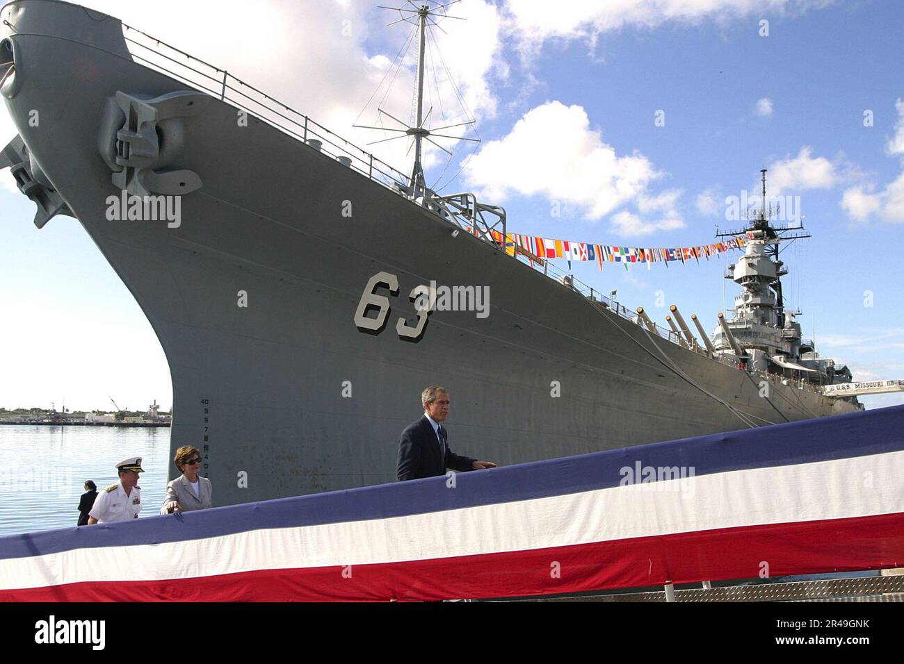 US Navy President George W. Bush and First Lady Laura Bush arrive with ...