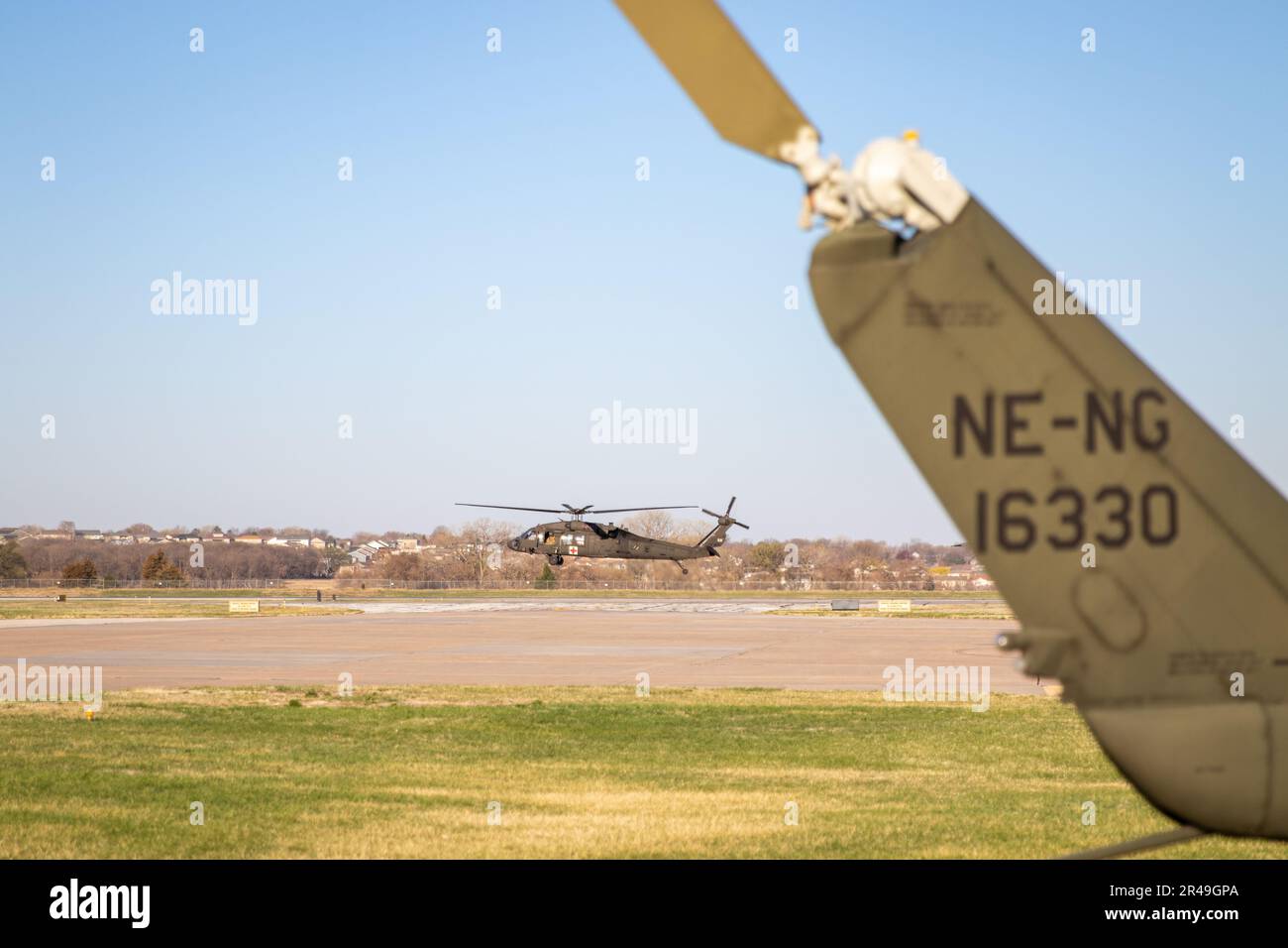 Nebraska Army National Guard Soldiers take off in a UH-60 Blackhawk ...