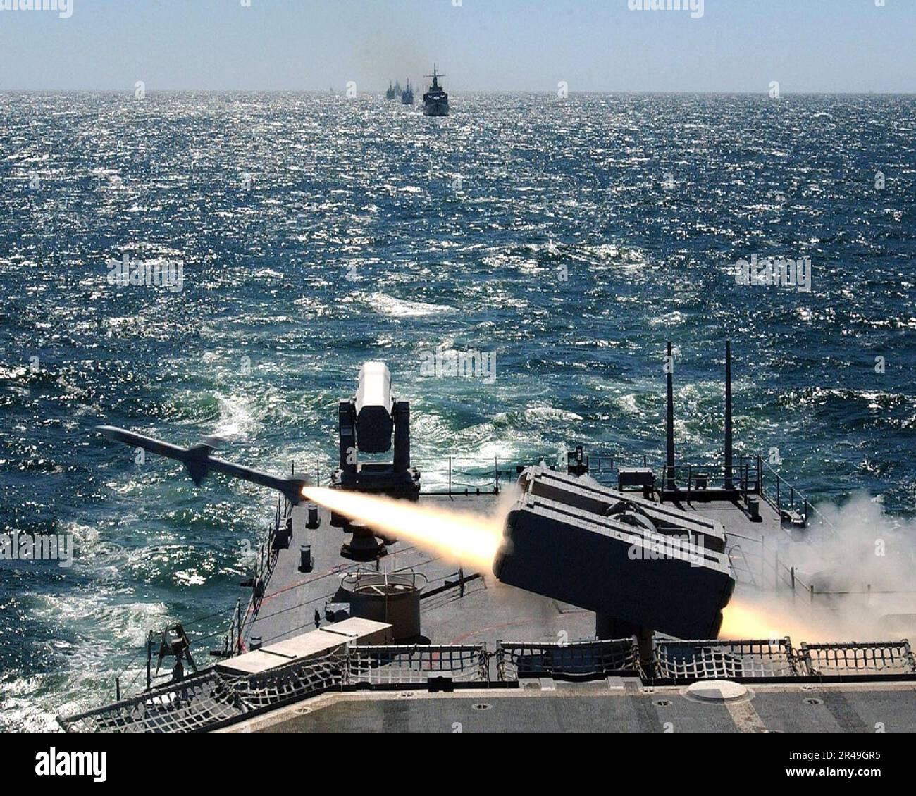 US Navy A NATO Sparrow surface-to-air missile is launched from the deck ...