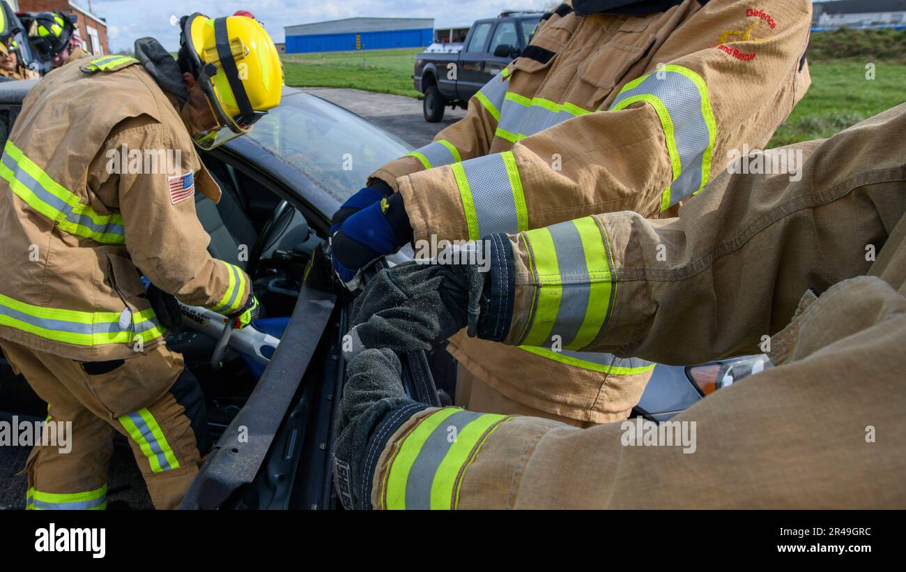 A U.S. Air Force Firefighter with the 424th Air Base Squadron uses the ...