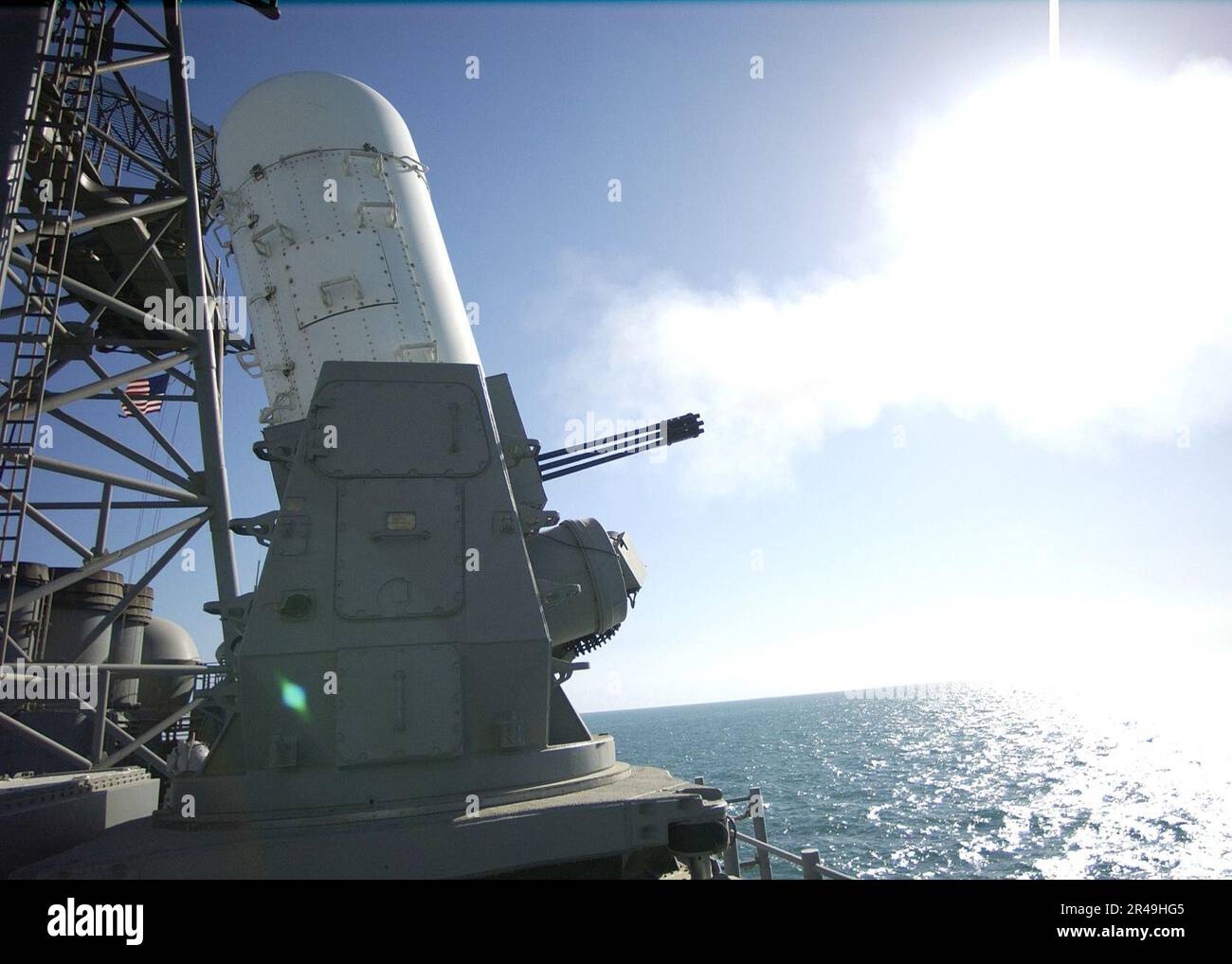 US Navy USS Port Royal (CG 73) fires a Phalanx Close In Weapons System ...