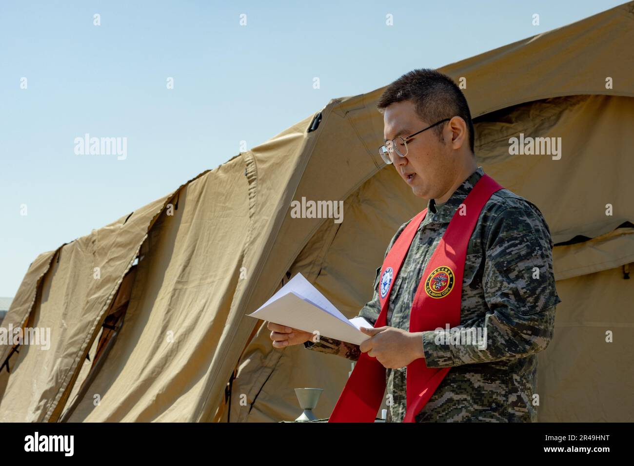 Republic of Korea Navy Capt. Kim Dong Woo, delivers a combined worship ...