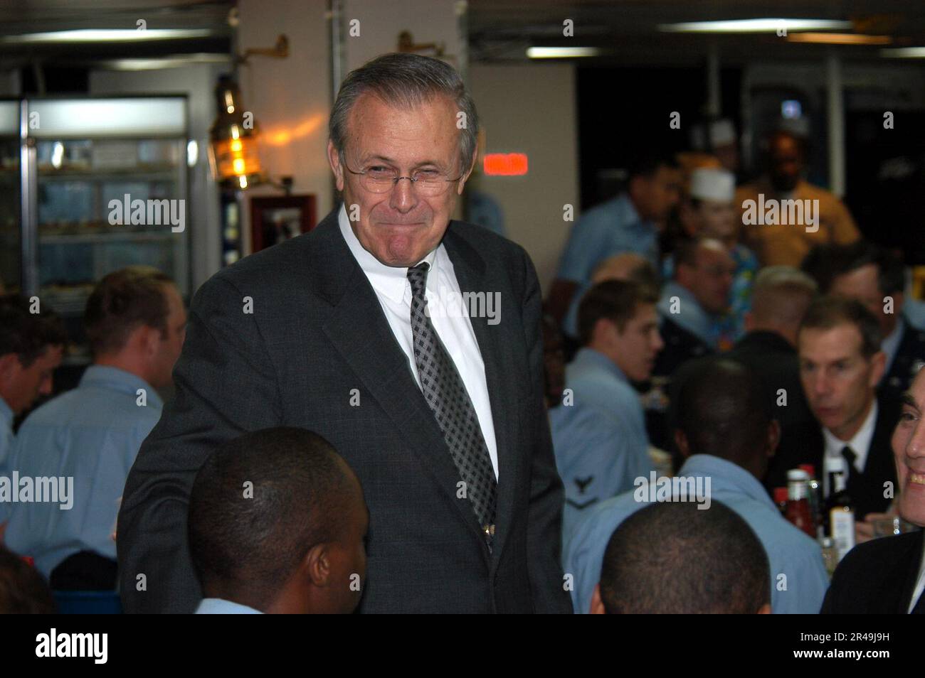 US Navy Donald H. Rumsfeld, talks with Sailors, Soldiers, and Stock ...