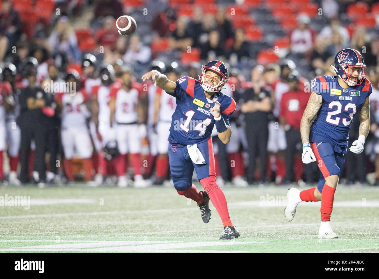 May 26, 2023: Montreal Alouettes quarterback Mike Glass III (14) throws ...