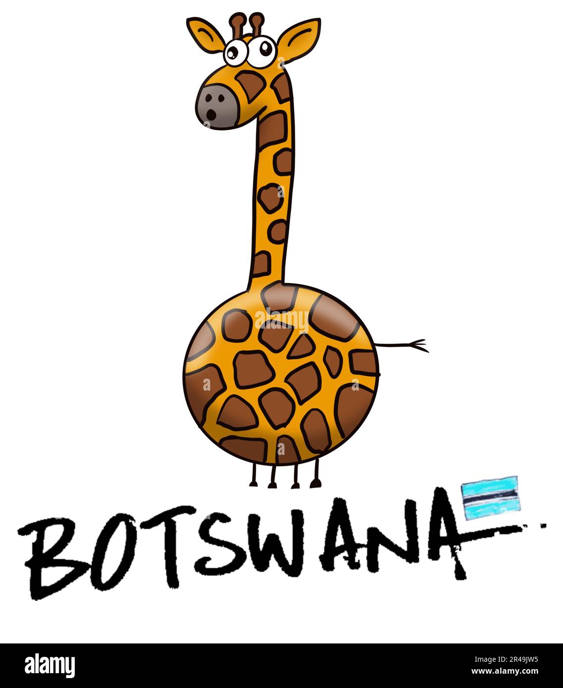 An illustration of a smiling cartoon giraffe with the text 'Botswana ...