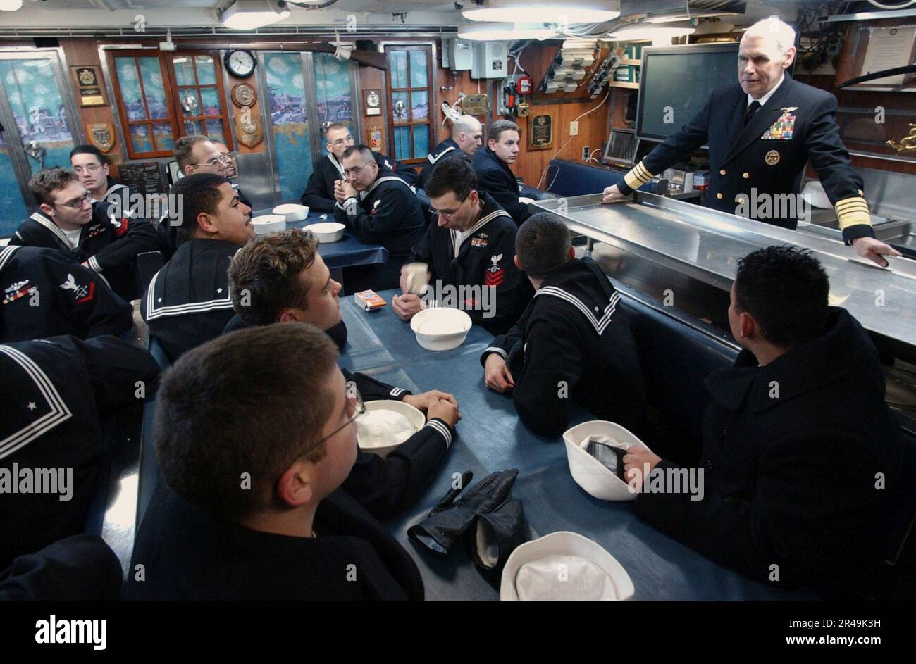 US Navy Adm. William J. Fallon talks with the crew of the Los Angeles ...