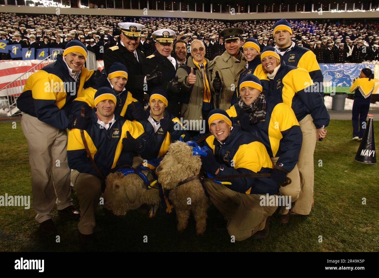 US Navy Navy Midshipmen mascot care takers pose for a photo with Vice ...