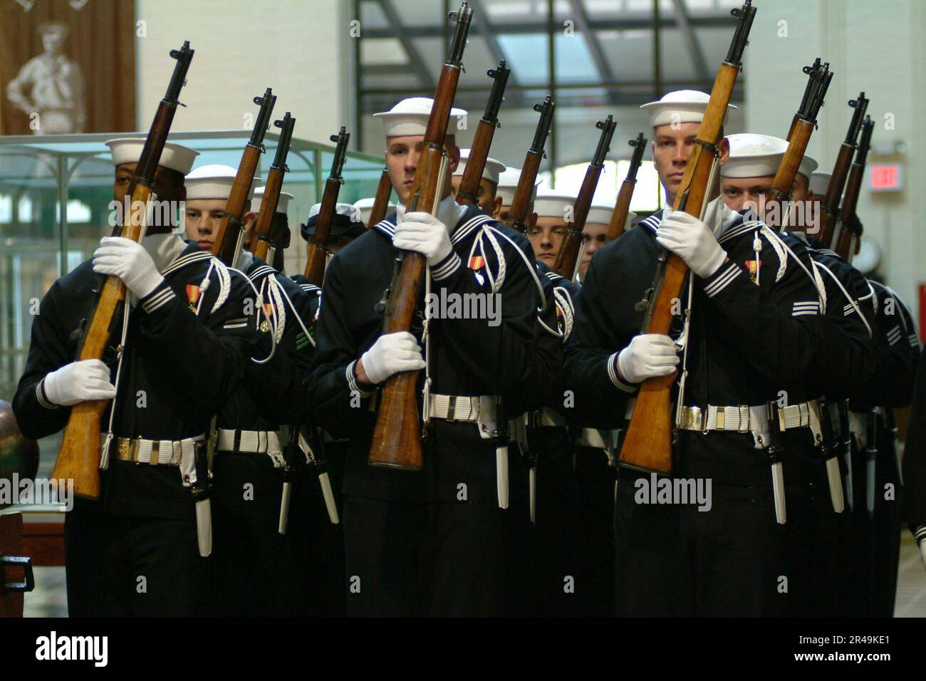 US Navy U.S. Navy Ceremonial Guard Sailors march in place during a full honors ceremony on ...