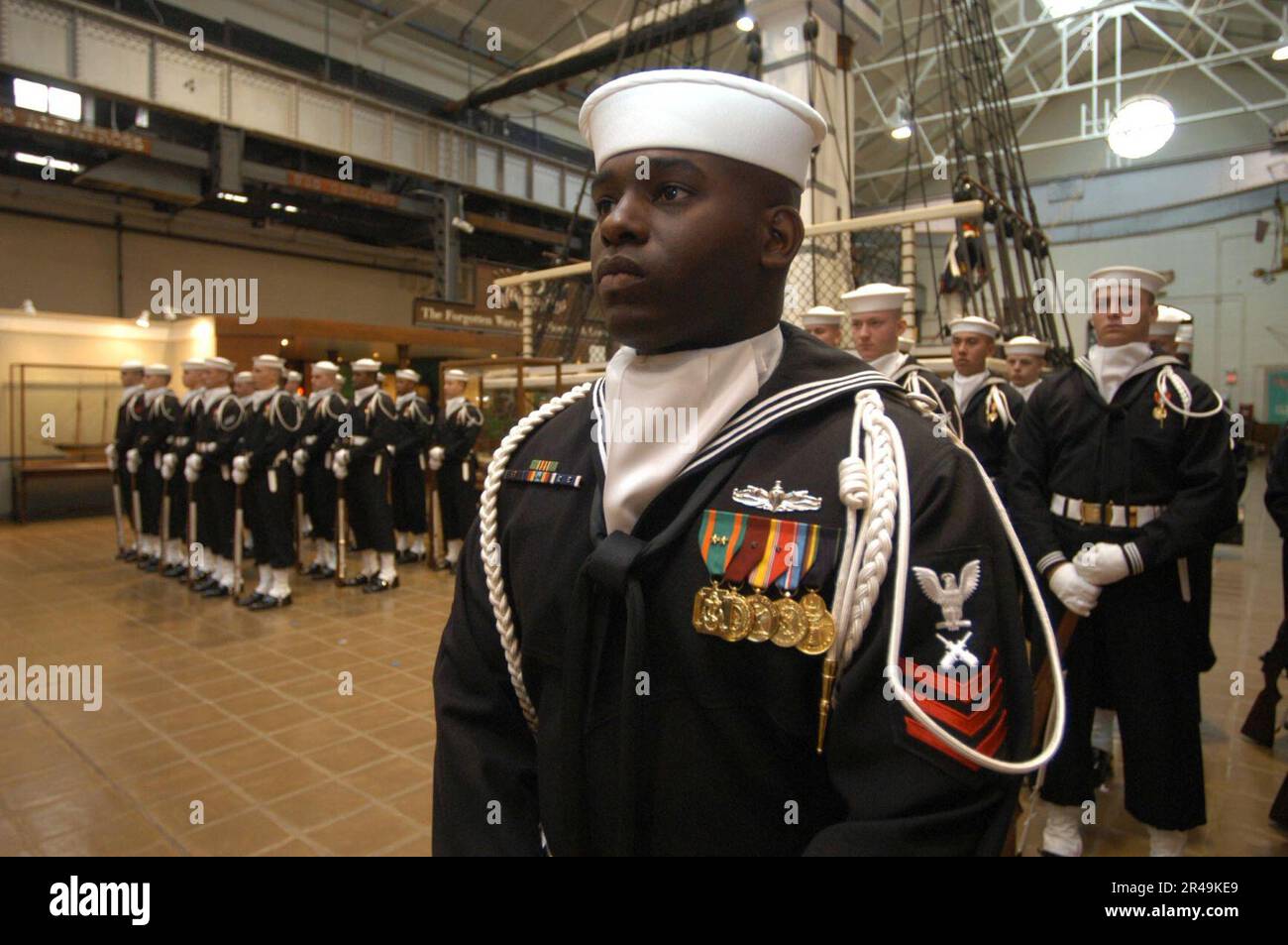 US Navy U.S. Navy Ceremonial Guard Sailors stand at attention during a full honor ceremony on ...