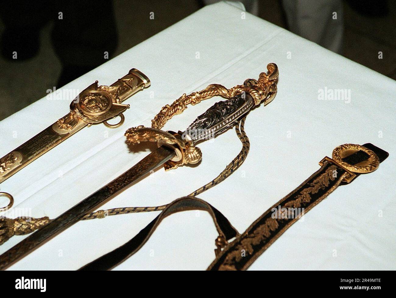 US Navy The historic Worden Sword rests on a table with its belt and ...